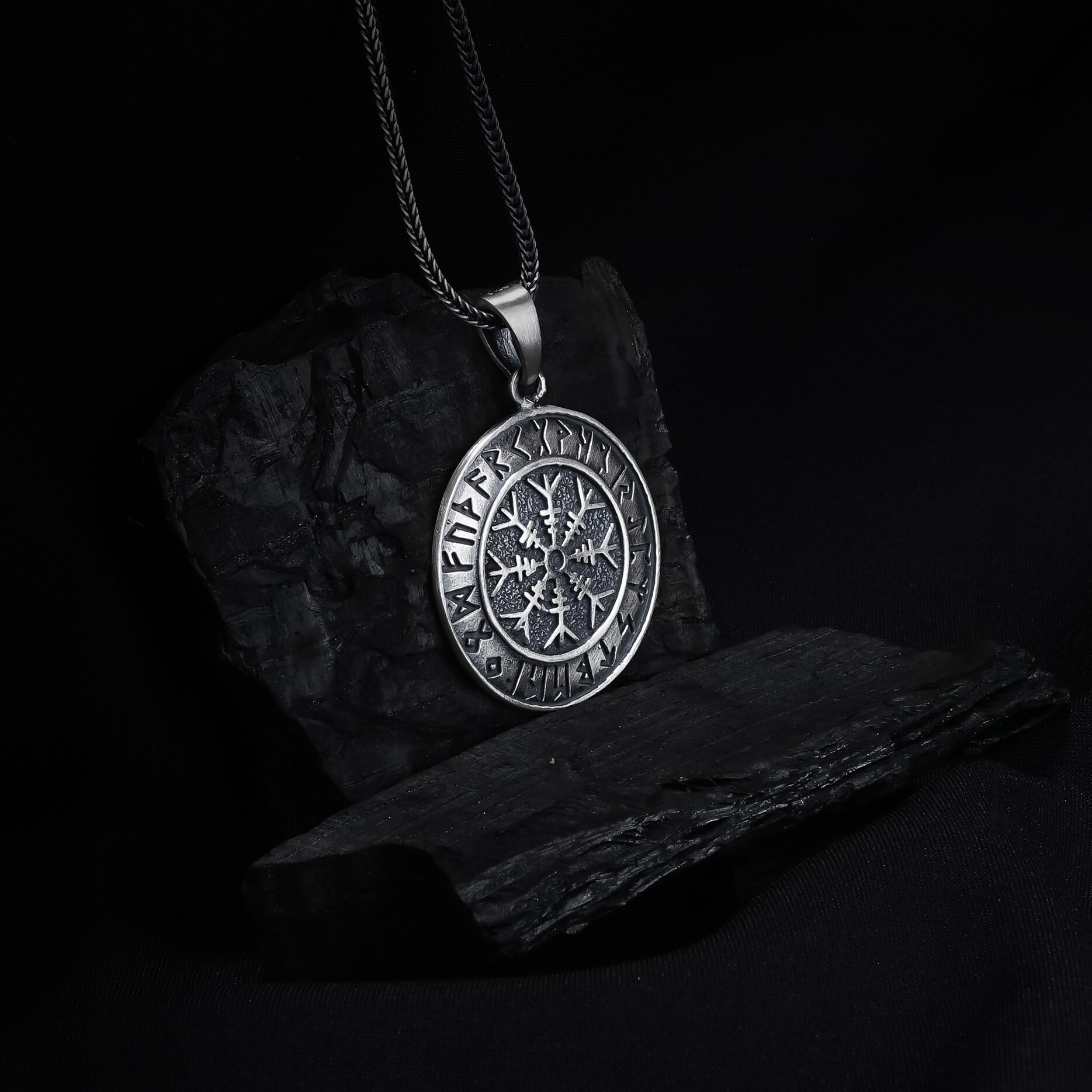 Silver Freya Runic Circle Necklace, Viking Compass Necklace, Veldismagn ...