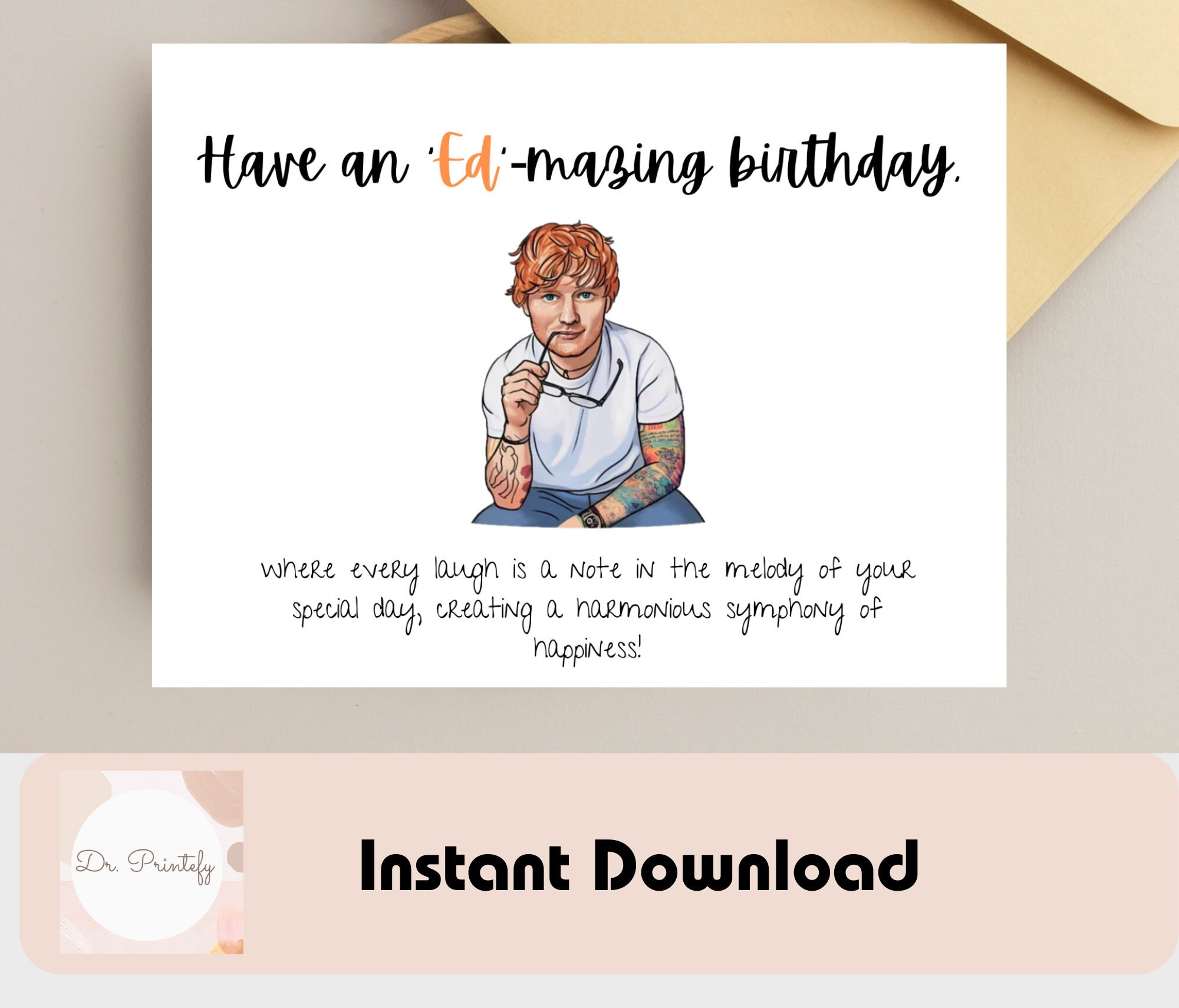Ed Sheeran Birthday Card Download Ed Fan Gift Bday Ed Sheeran Printable ...