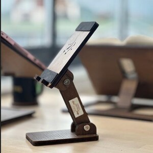 Height and Angle Adjustable Wooden Phone and Tablet Stand - Walnut or ...