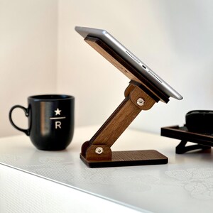 Height and Angle Adjustable Wooden Phone and Tablet Stand - Walnut or ...