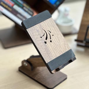 Height and Angle Adjustable Wooden Phone and Tablet Stand - Walnut or ...