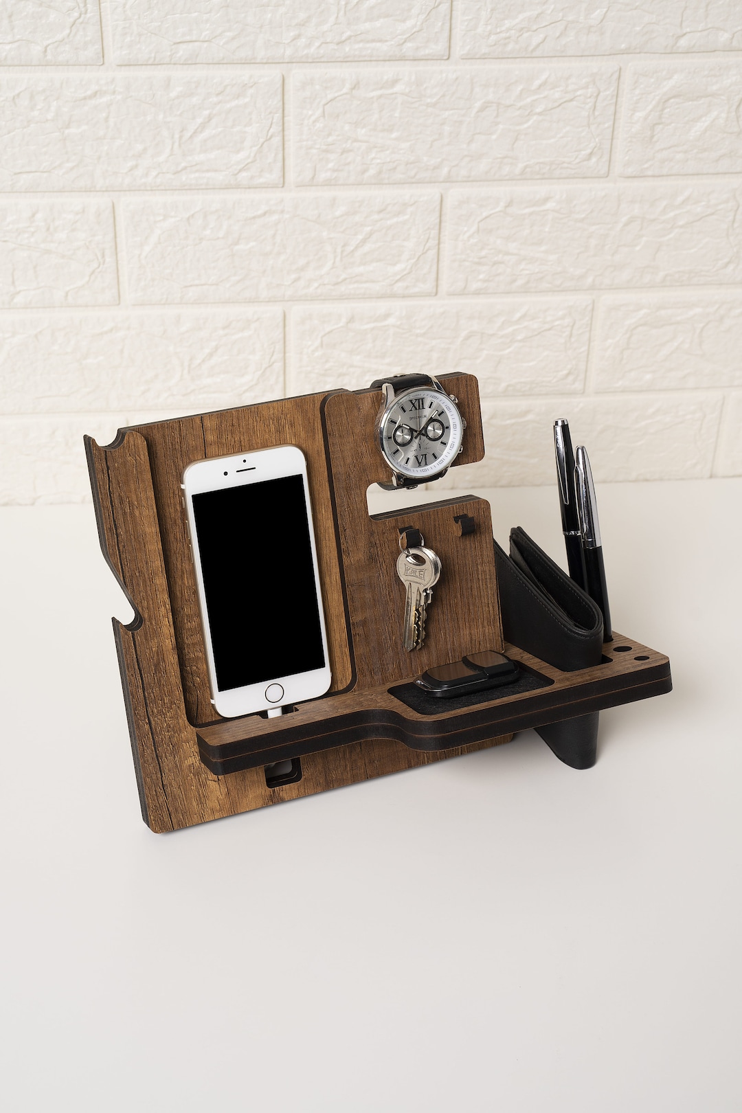 Wooden Docking Station, Phone Stand Charging Station, Wallet Tray, Key ...