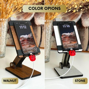 Height and Angle Adjustable Wooden Phone and Tablet Stand Walnut or ...