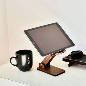 Height and Angle Adjustable Wooden Phone and Tablet Stand - Walnut or ...