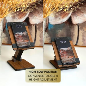 Height and Angle Adjustable Wooden Phone and Tablet Stand Walnut or ...