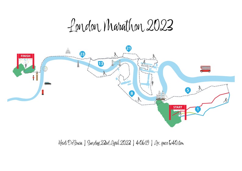 Personalised London Marathon Route Map Print Memorabilia - Etsy UK