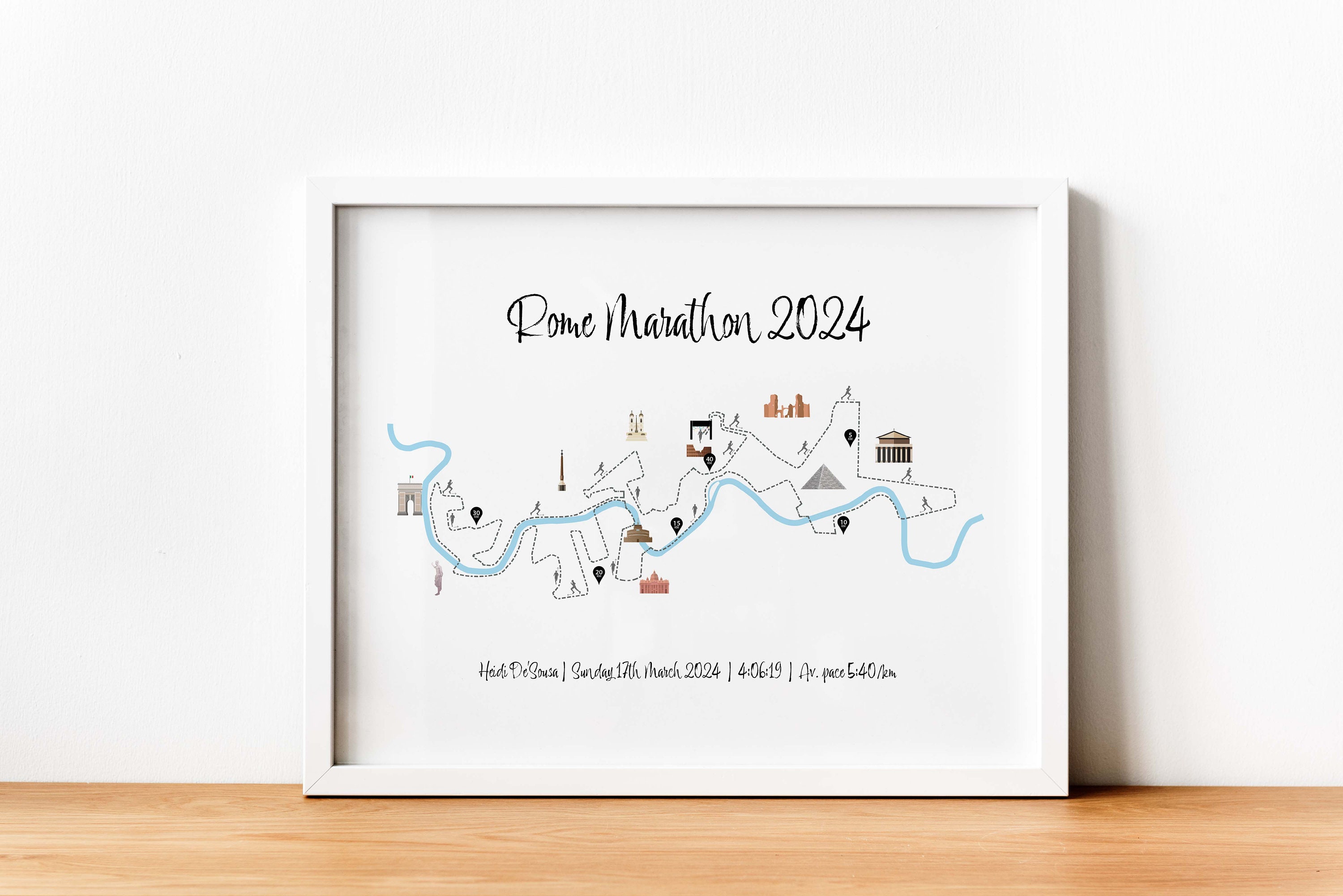 Personalised Rome Marathon Route Map Print Memorabilia - Etsy