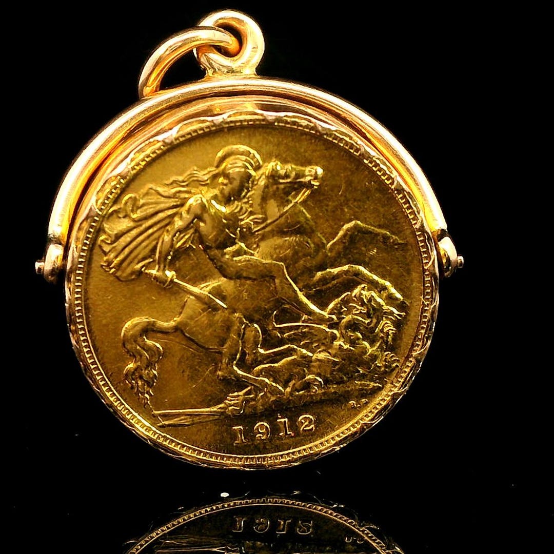9ct Yellow Gold Double Half Sovereign 1912 Spinner Photo Locket, 40mm X ...