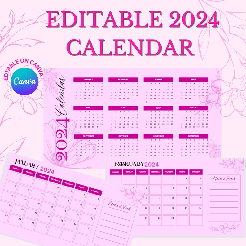 2024 Calendar Printable Minimalist Pink Simple Calendar - Etsy