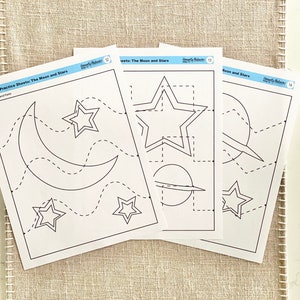 Scissor Practice Sheets MOON AND STARS - Etsy