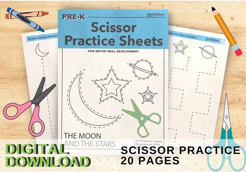 Scissor Practice Sheets MOON AND STARS - Etsy