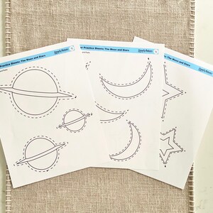 Scissor Practice Sheets MOON AND STARS - Etsy