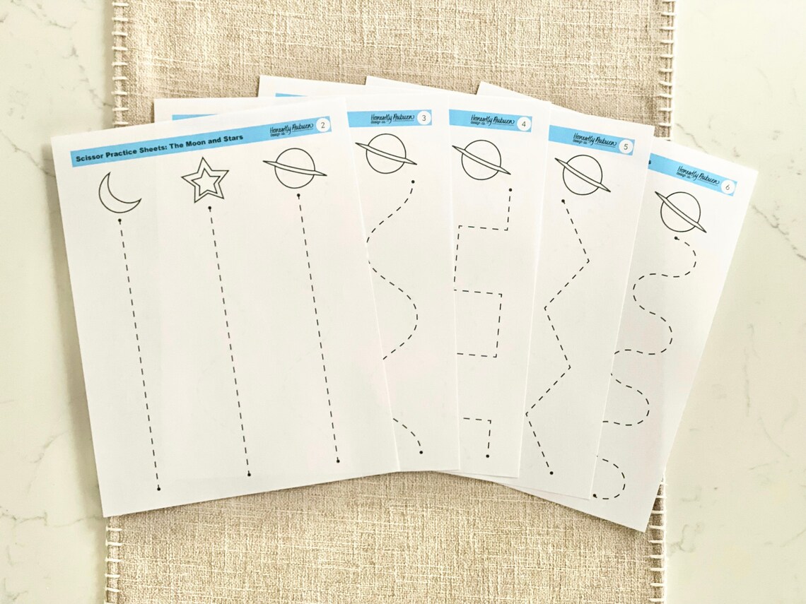 Scissor Practice Sheets MOON AND STARS - Etsy