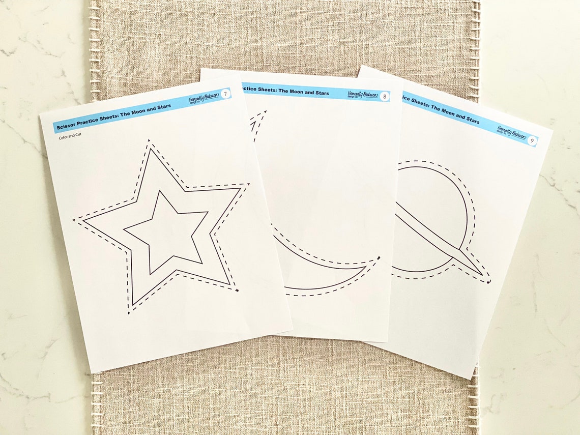 Scissor Practice Sheets MOON AND STARS - Etsy
