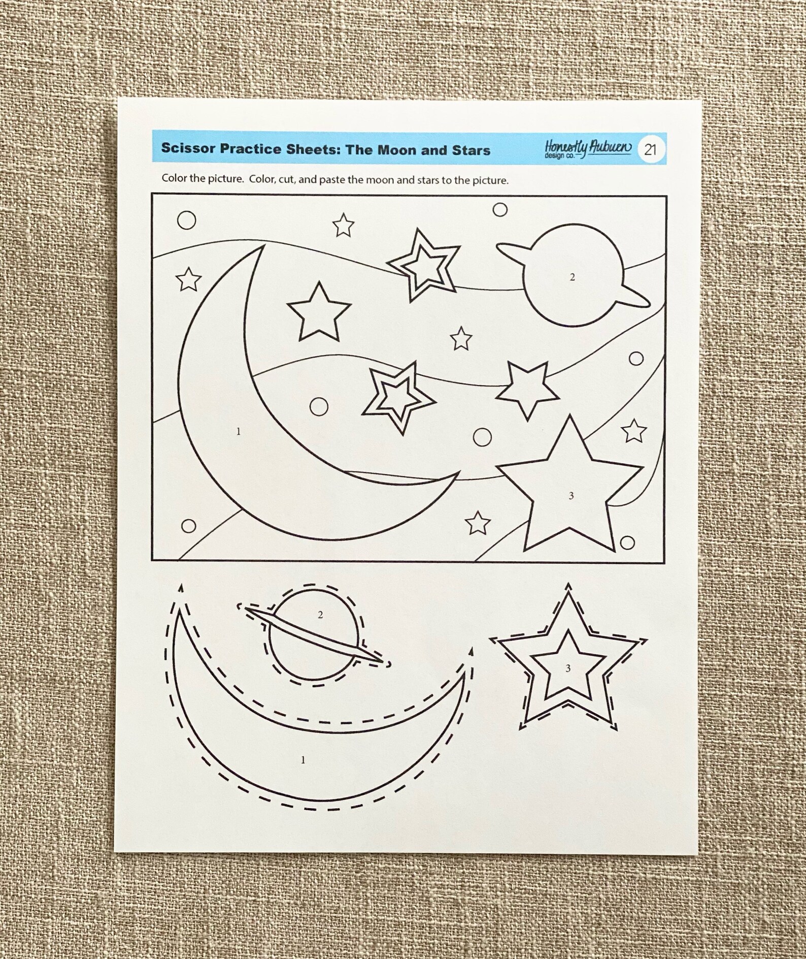 Scissor Practice Sheets MOON AND STARS - Etsy