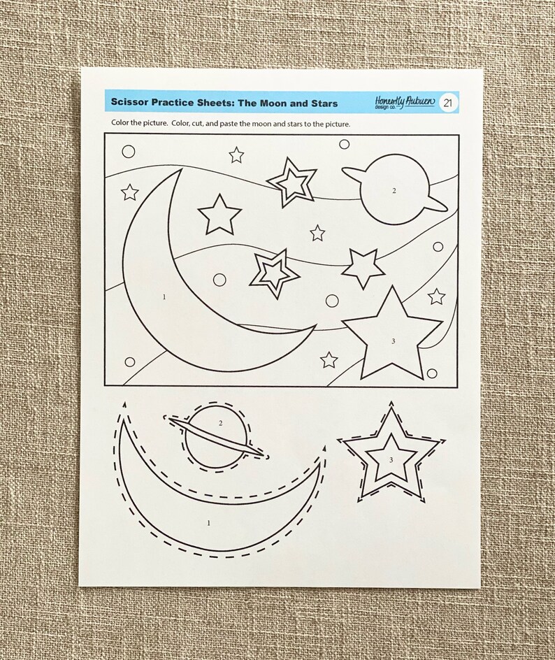 Scissor Practice Sheets MOON AND STARS - Etsy
