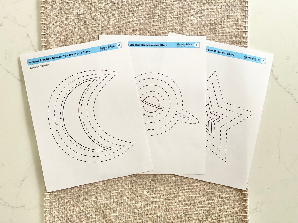 Scissor Practice Sheets MOON AND STARS - Etsy
