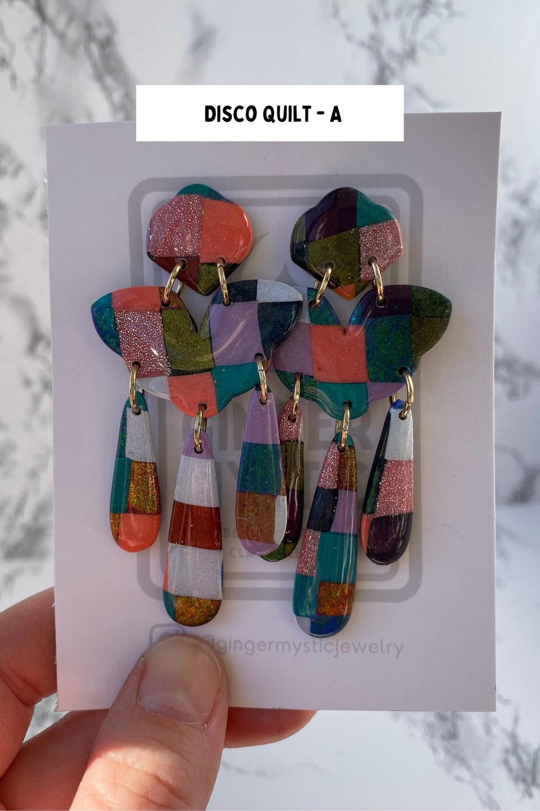 Disco Quilt Pattern Dangle Earrings Iridescent/sparkles/holo/disco ...