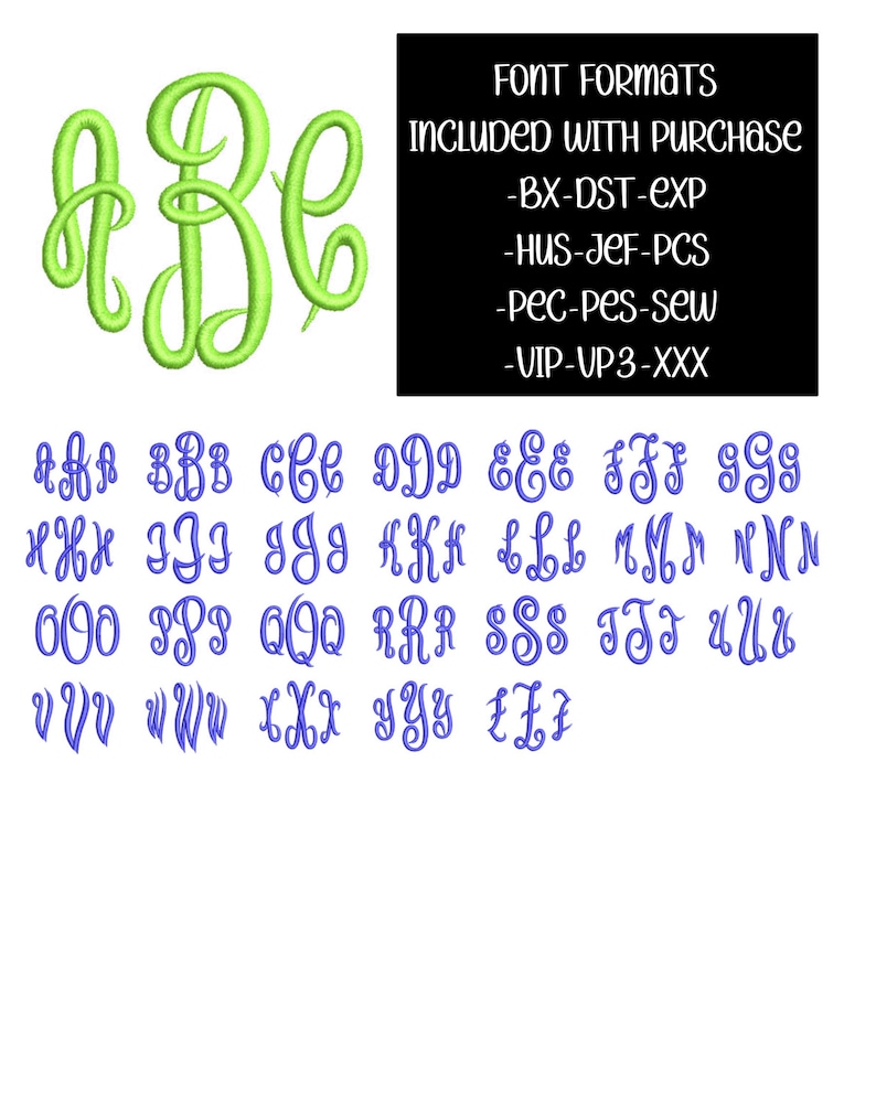 Classic Embroidery Monogram Font: Multi-sized BX PES JEF (digital ...
