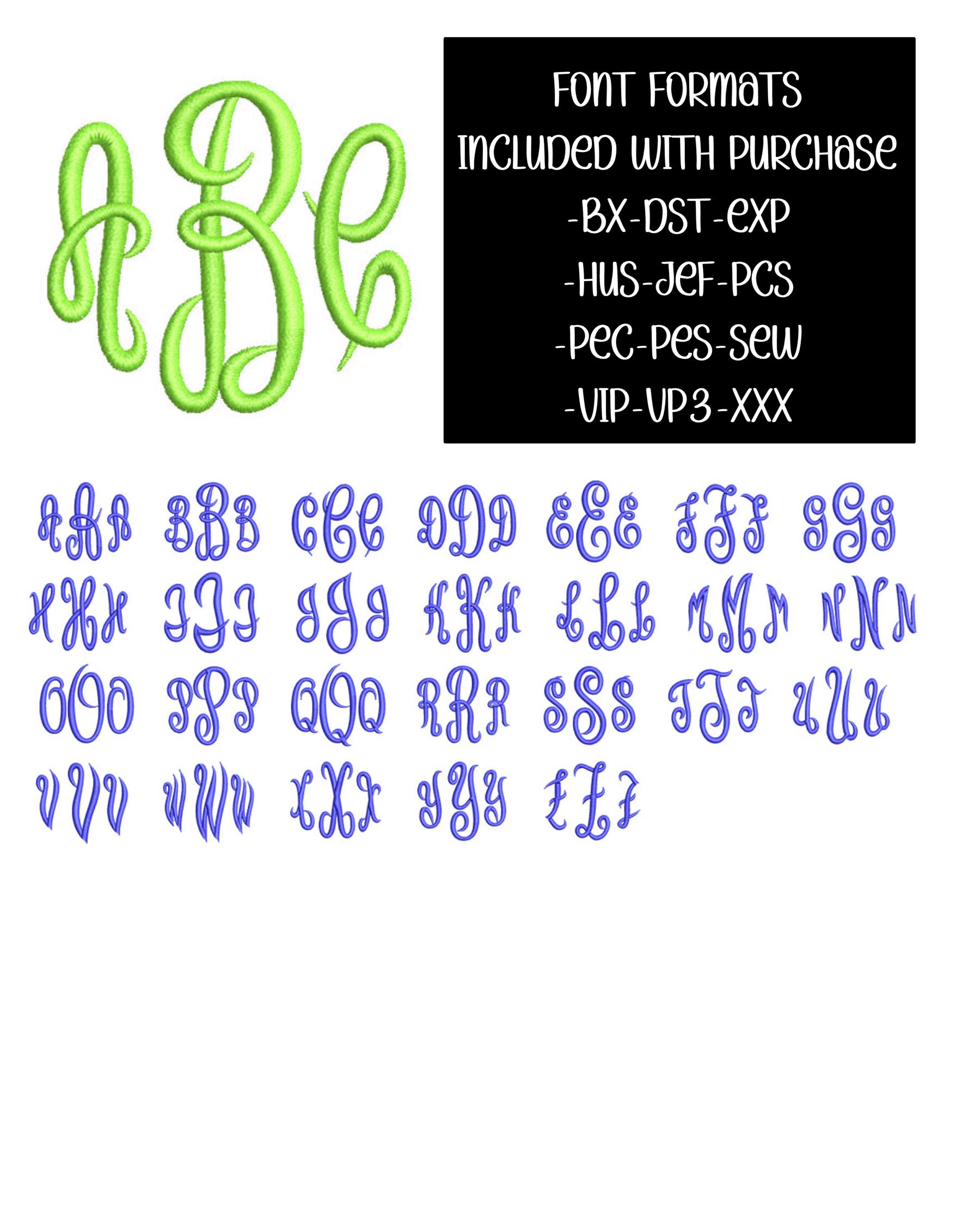 Classic Embroidery Monogram Font Bundle: Multi-sized (digital Download ...