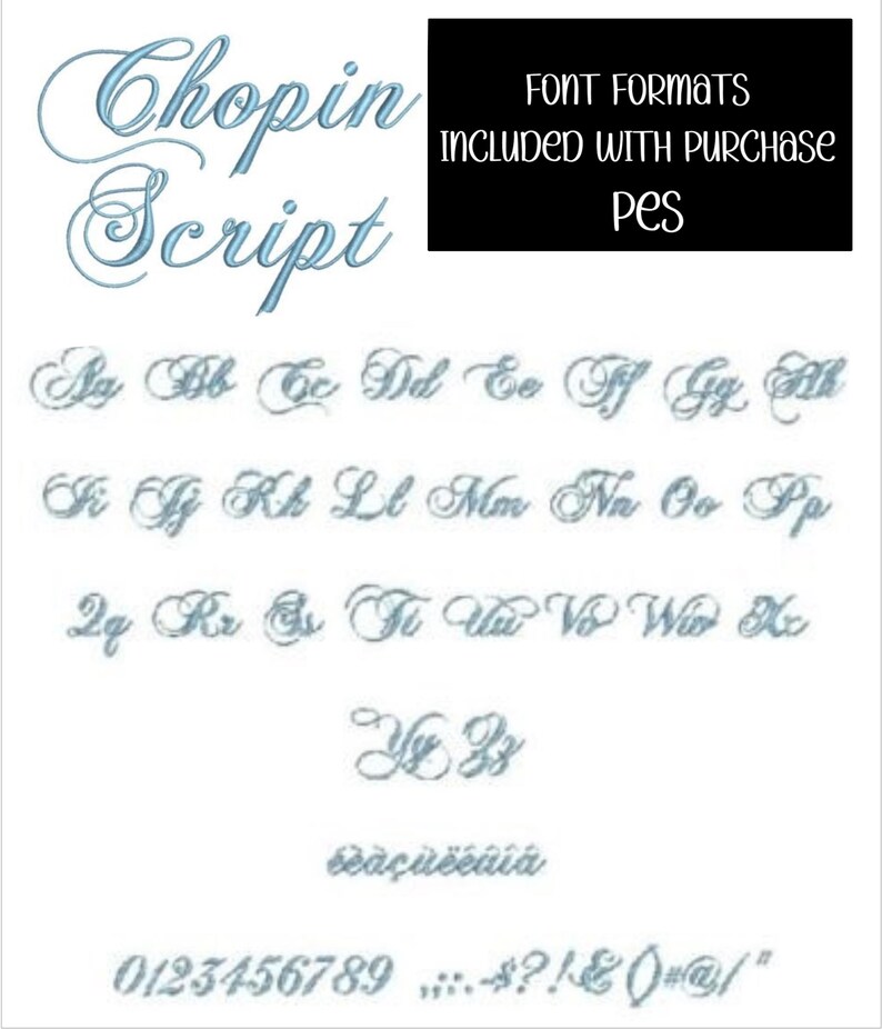 PES Embroidery Font: Chopin Script, Multi-size (digital Download) - Etsy
