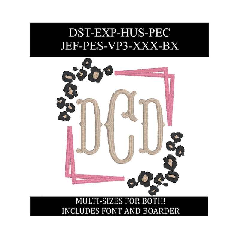 Leopard Fishtail Embroidery Font: Monogram Design Bundle (PES Font ...