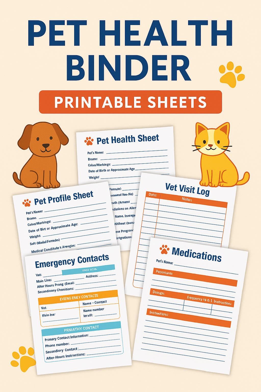 Printable Pet Medication Tracker | Pet Care Log Sheet | Pet Information ...