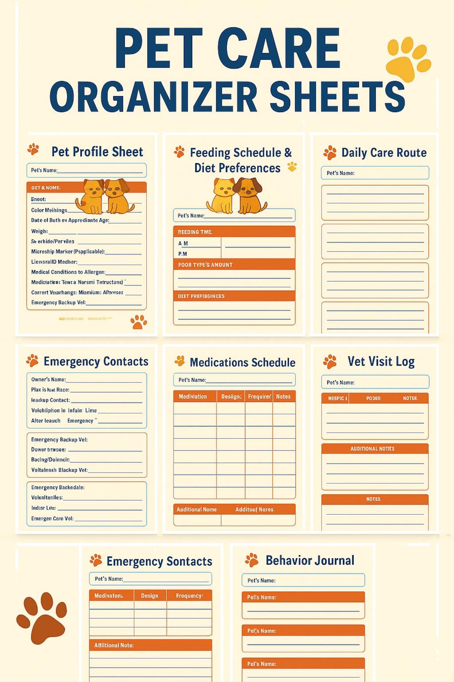 Printable Pet Medication Tracker | Pet Care Log Sheet | Pet Information ...