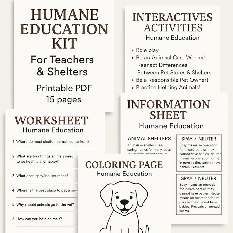 Humane Education Kit | Printable Worksheets, Teacher Guide, Coloring ...