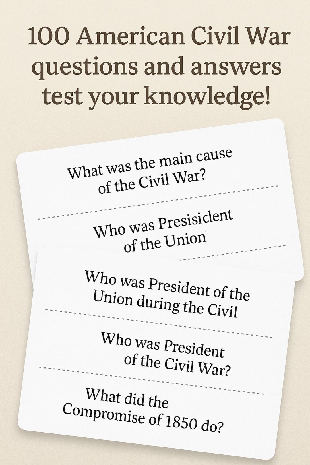 American Civil War Study Cards | 100 Printable Q&A | Homeschool Test ...