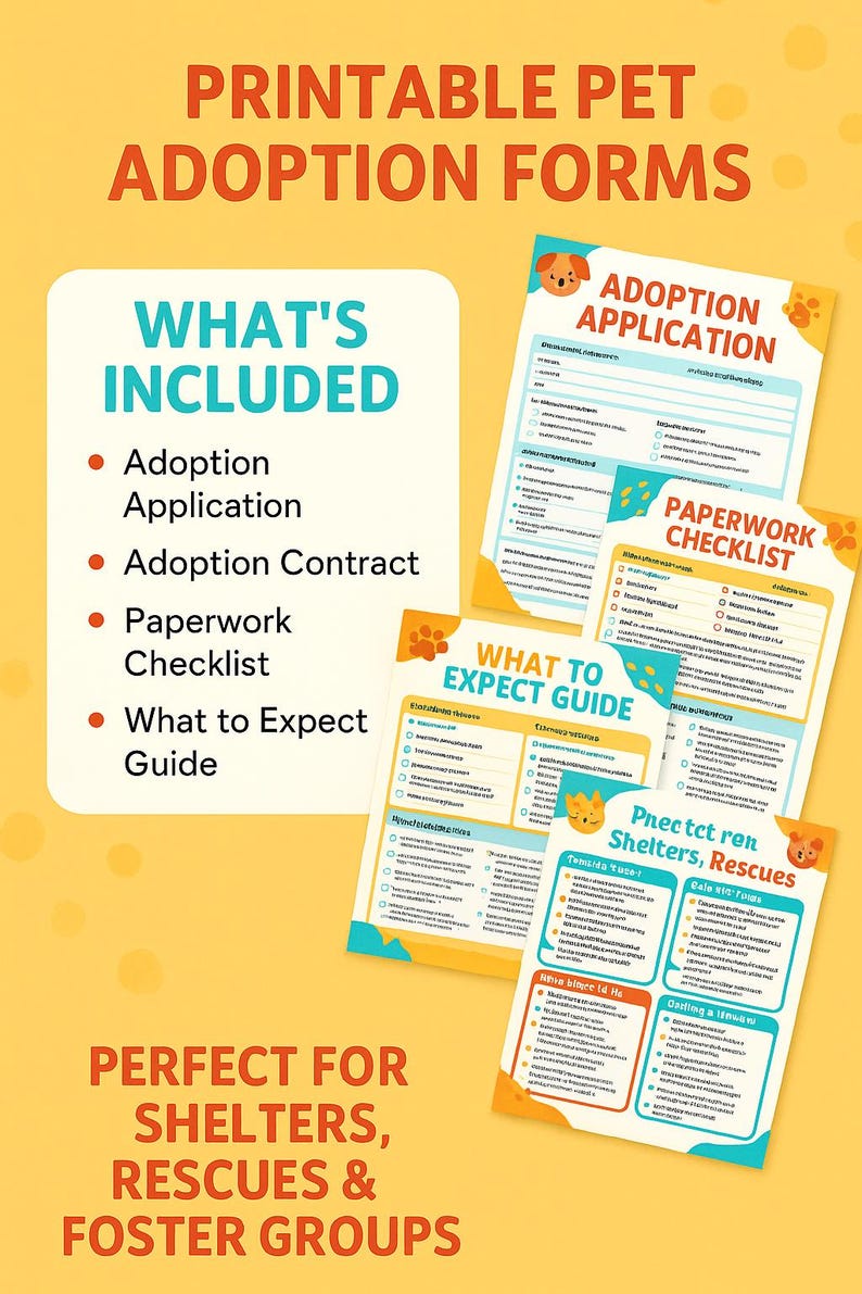 Printable Pet Adoption Packet | Application, Contract, Checklist and New Pet Guide | Forms for ...