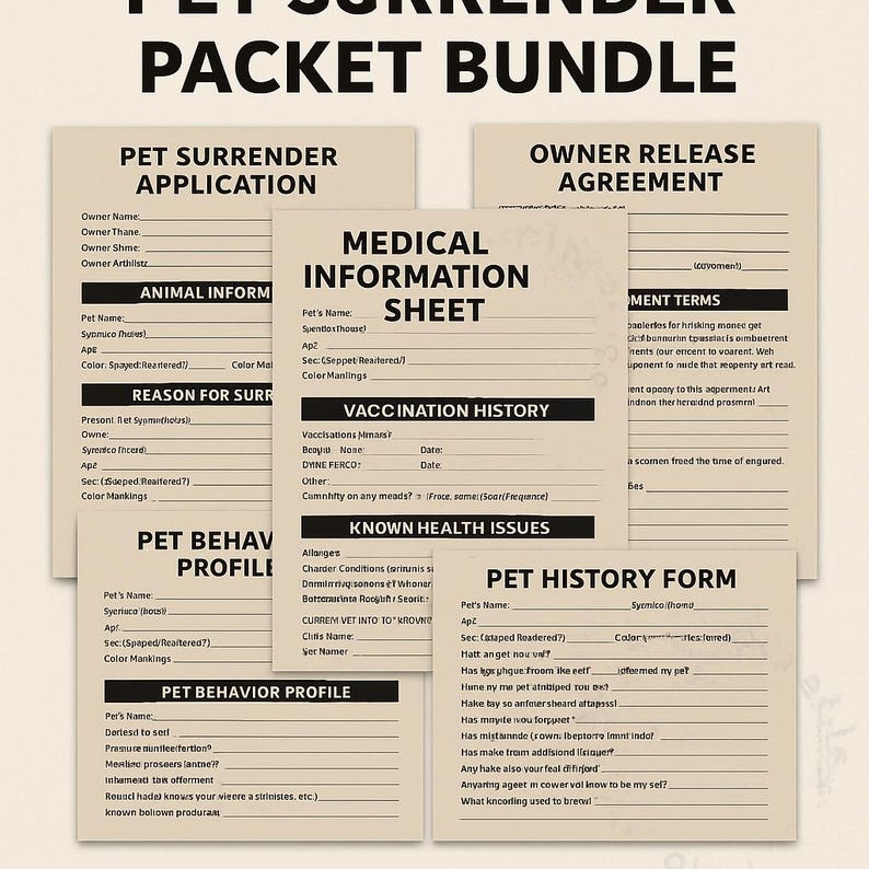 Printable Pet Owner Surrender Packet | Animal Shelter Intake Forms ...