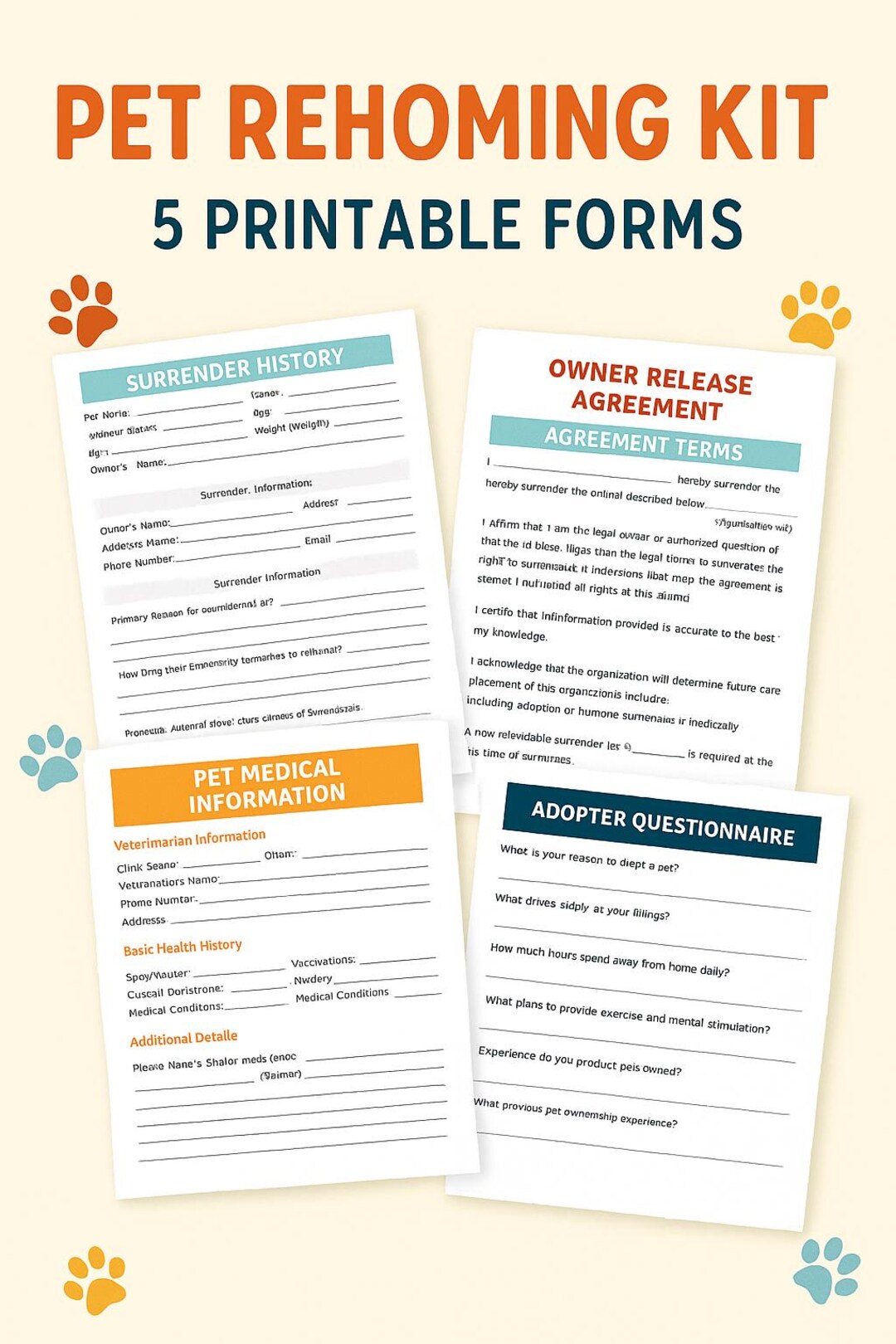 Printable Pet Rehoming Kit | Editable Forms for Animal Rescue Shelters ...