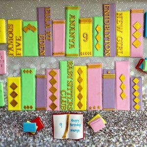 Books Cake Topper School Reading Fondant Birthday Party, Book Worm Cake ...