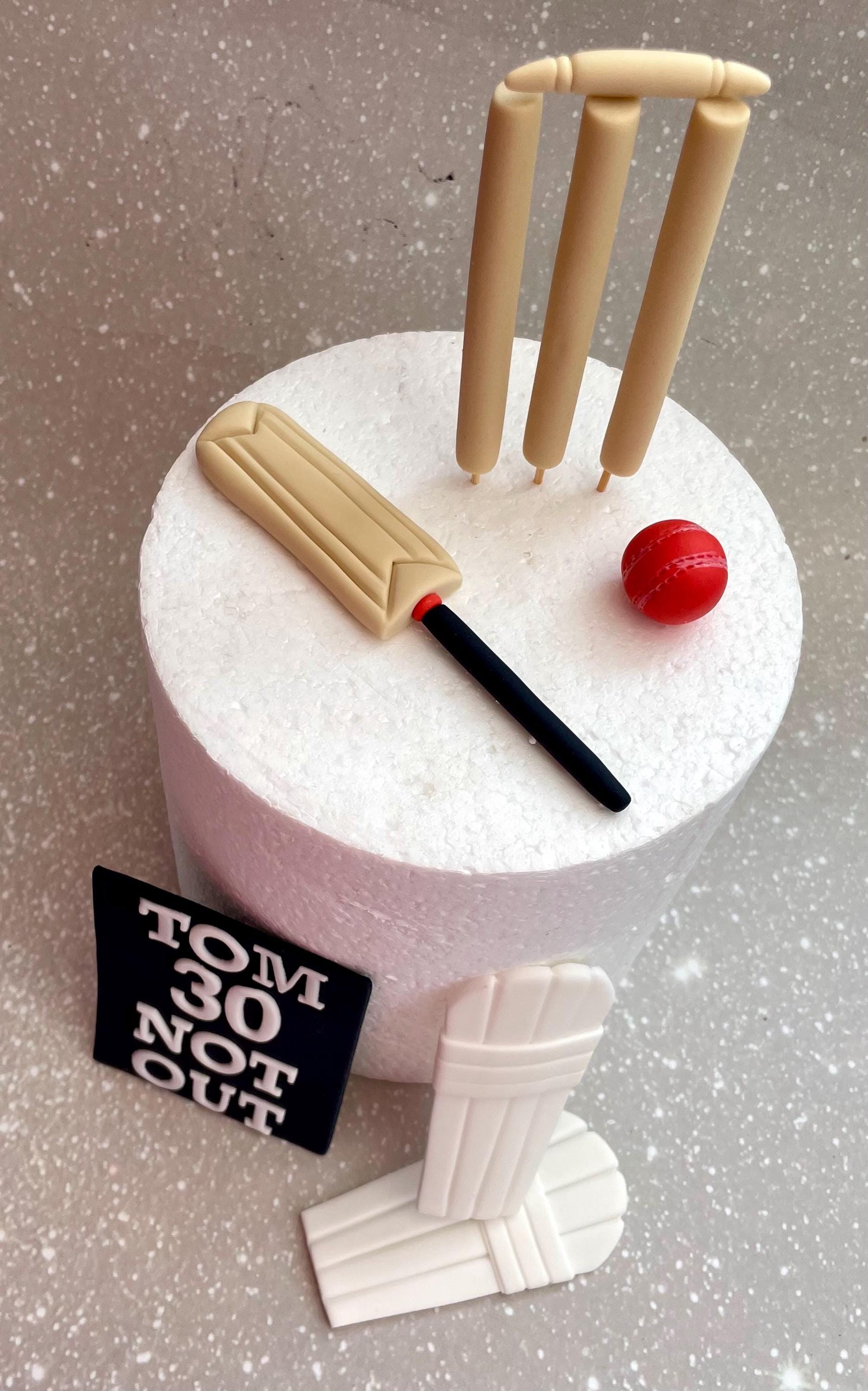 Cricket Cake Topper Edible Fondant Decoration Sports Bat Ball Wickets ...