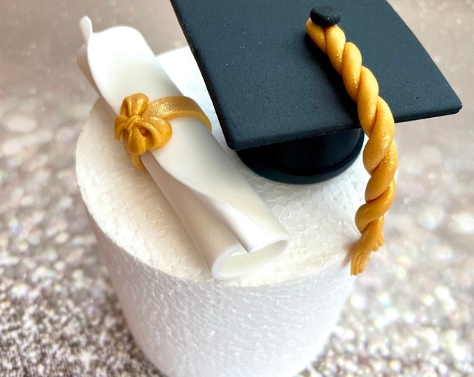 Graduation Cap Scroll Diploma Fondant Cake Topper, University Uni ...