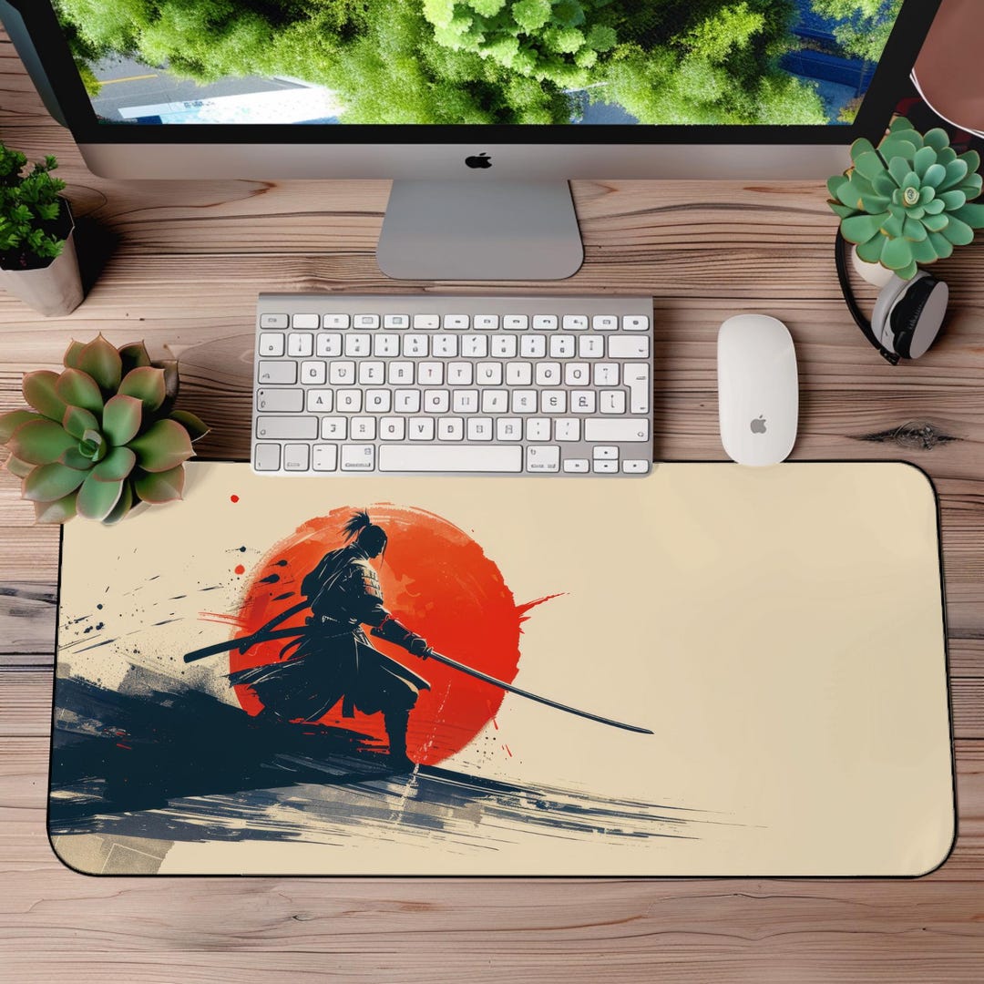 Young Samurai Desk Mat, Japanese Desk Mat - Cute Japanese Desk Decor ...