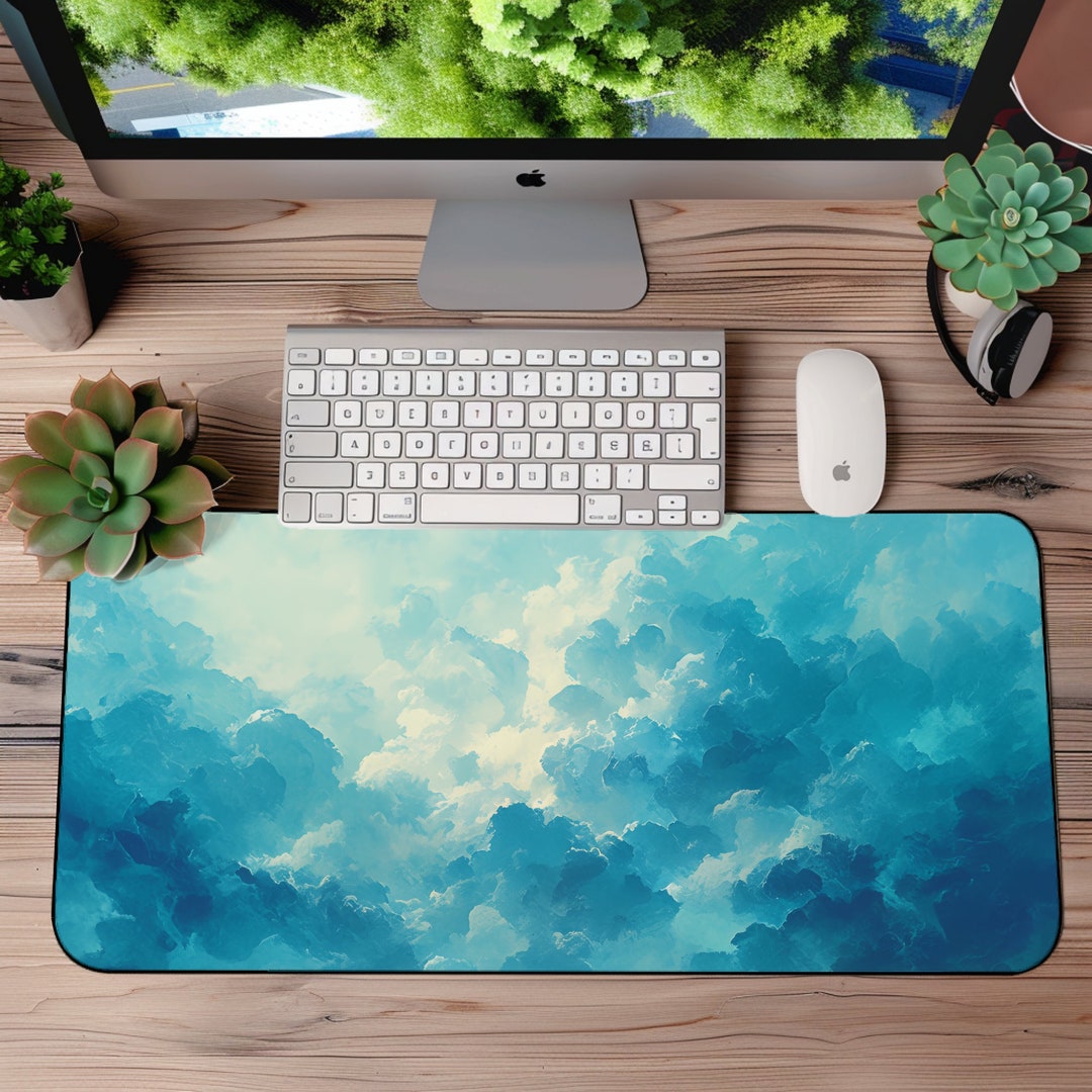 Cozy Blue Clouds Desk Mat, XL Large Mousepad With Dreamy Sky Art ...