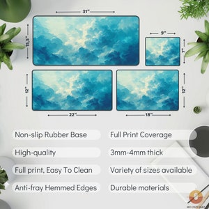 Cozy Blue Clouds Desk Mat, XL Large Mousepad With Dreamy Sky Art ...