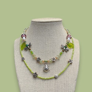 Mushroom Beaded Necklace, Fairy Necklace, Fairycore Crystal Necklace, Cottage-core Jewelry ...