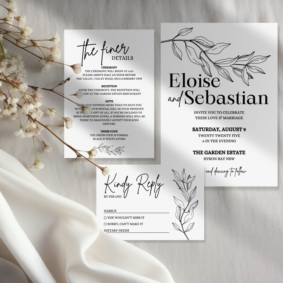 Minimal Wedding Invites, Modern Wedding Invite Suite, Classic Invite ...