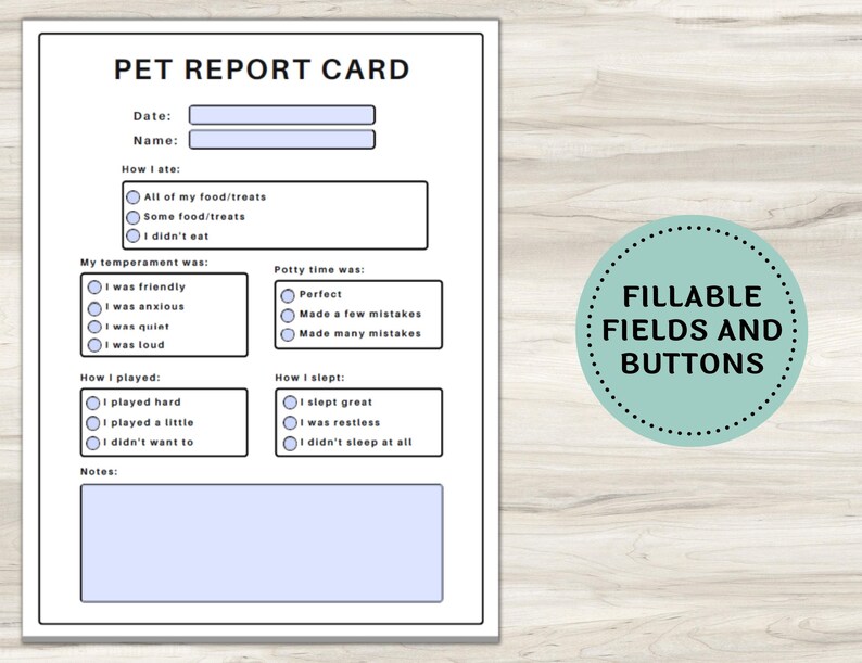 Pet Report Card Cat Report Card Dog Report Card Pet - Etsy