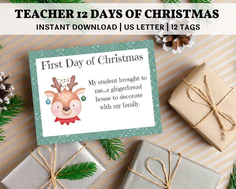 12 Days of Christmas Teacher Gift Tags Teacher Christmas Gift - Etsy