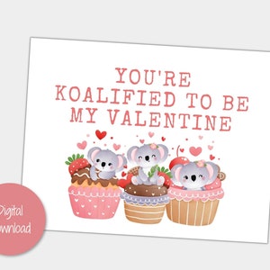Koala Valentine Greeting Card Printable, Valentine's Day Digital ...