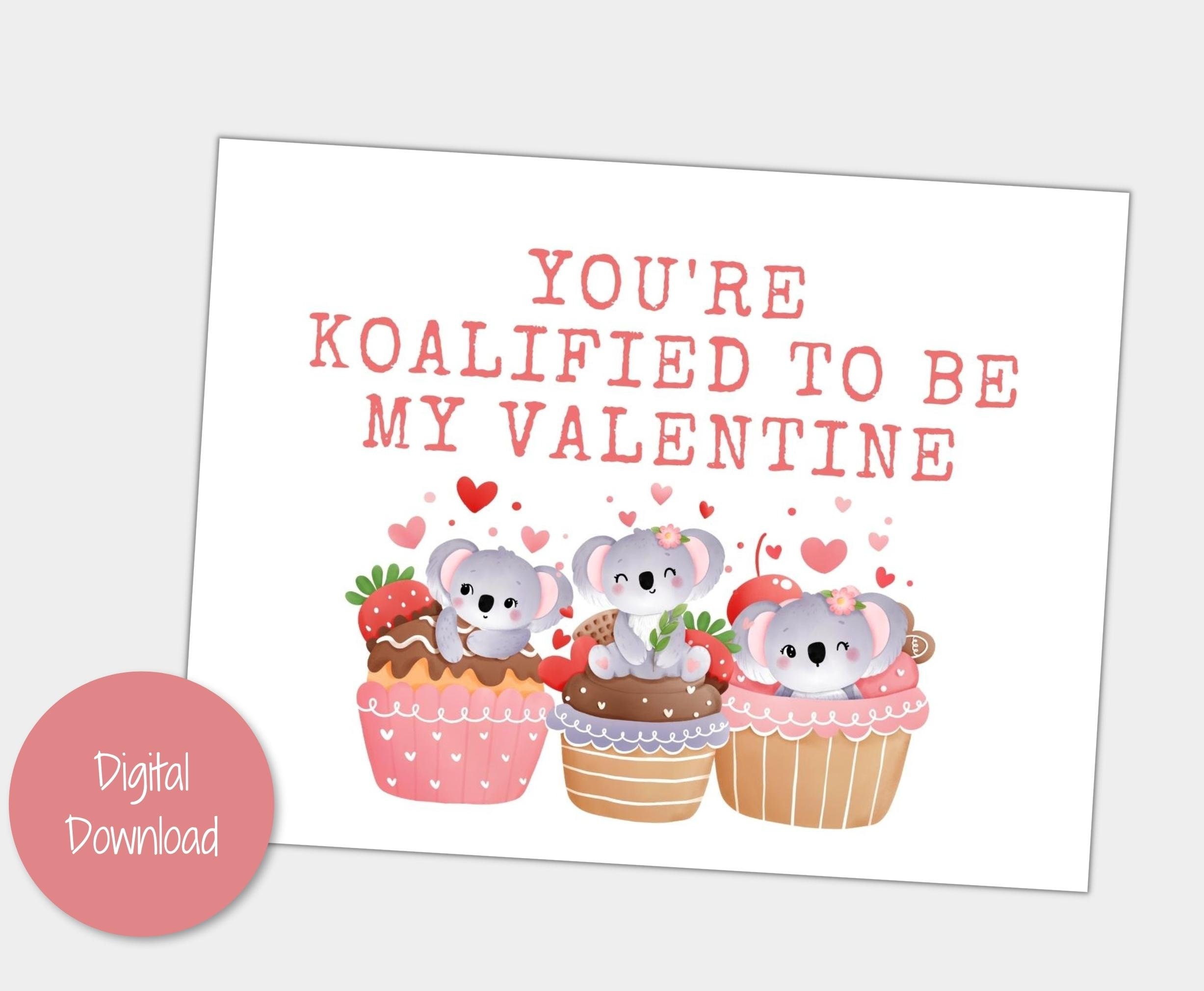 Koala Valentine Greeting Card Printable, Valentine's Day Digital ...