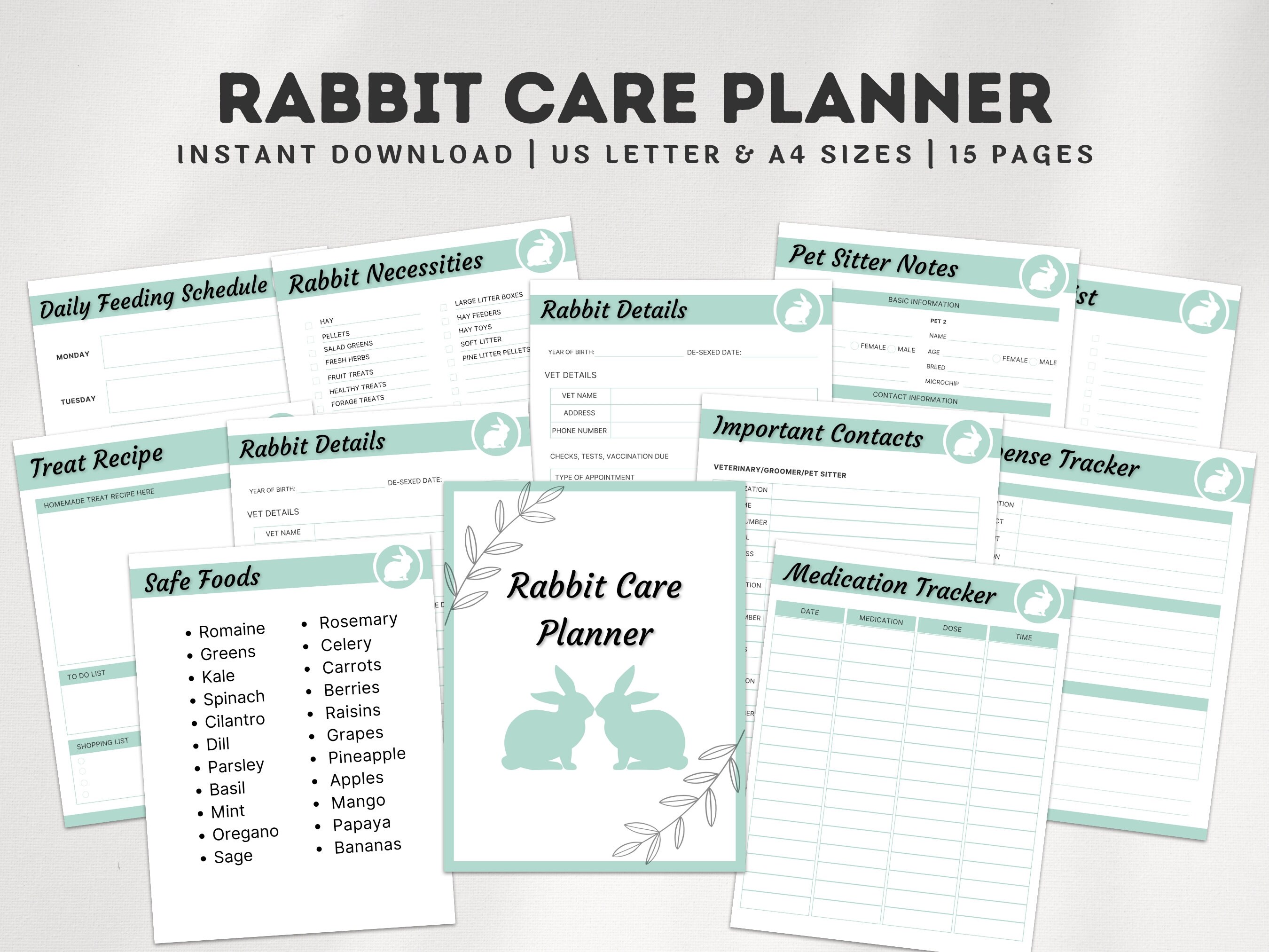 Rabbit Pet Planner, Pet Care Planner, Bunny Planner, Bunny Care Tracker ...