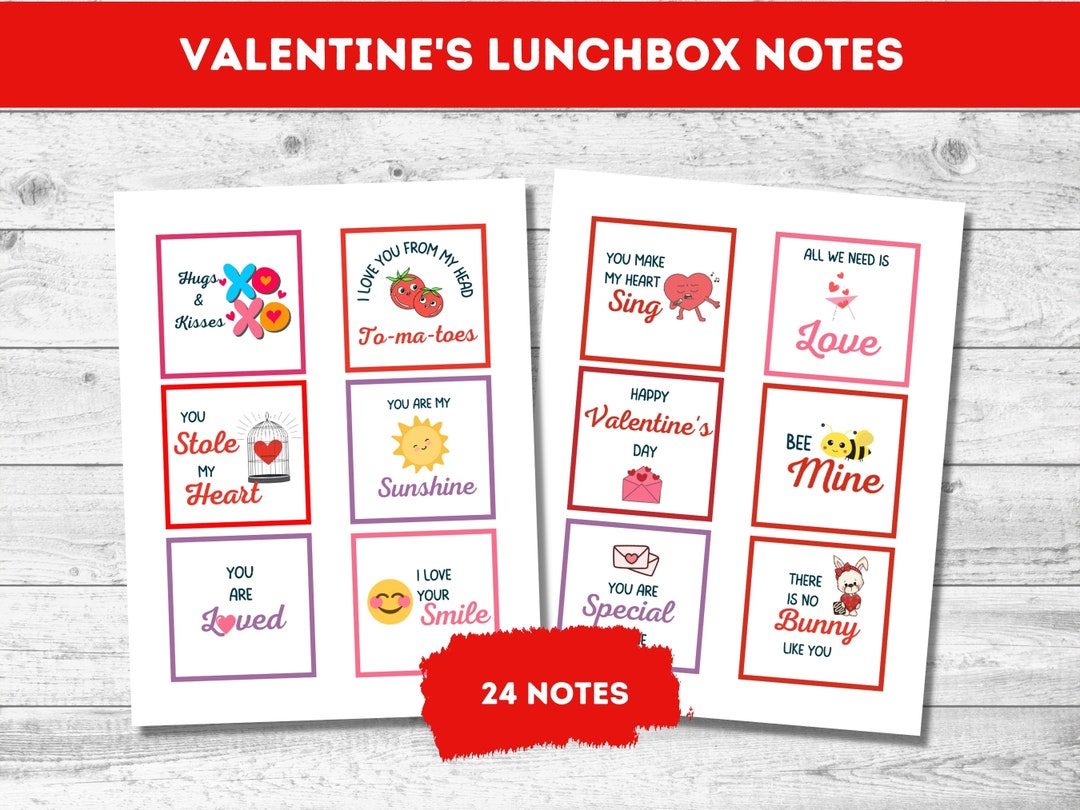 Valentine's Day Lunch Box Notes: Kids' Encouragement Cards (PDF) - Etsy