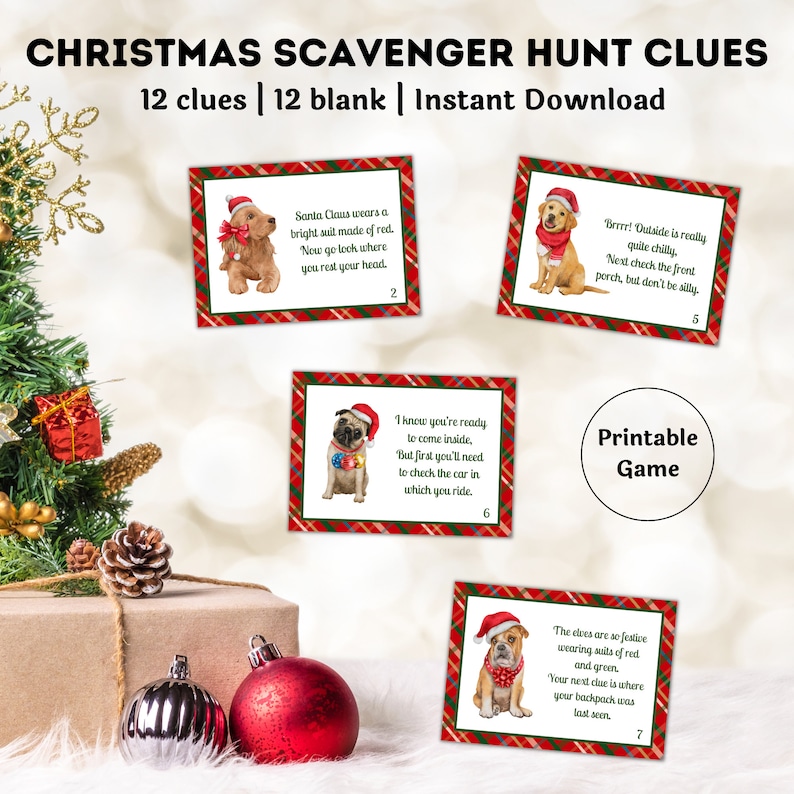 Christmas Scavenger Hunt Clues, Treasure Hunt Clues for Kids, Christmas ...