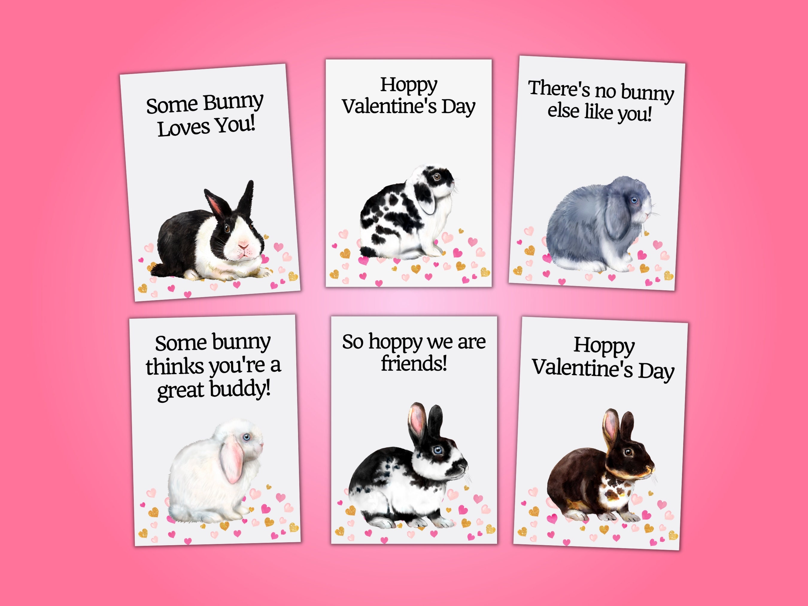 Cute Bunny Valentine's Cards Printable for Classroom Valentines, Last ...