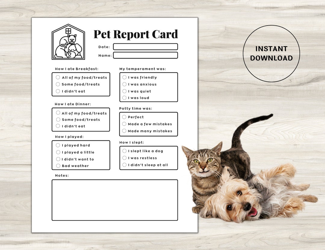 Pet Report Card Dog Report Card Cat Report Card Dog - Etsy